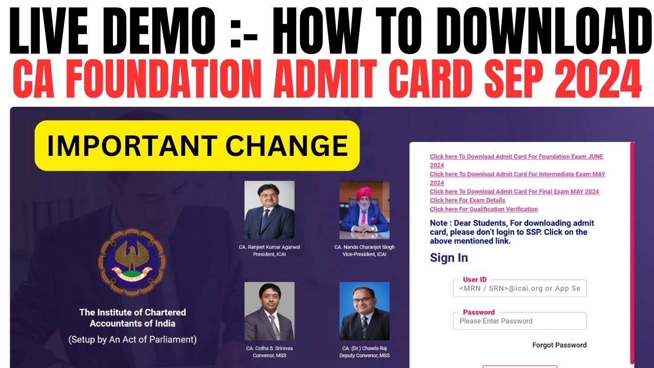 live Demo :- How to Download CA foundation September 2024 Admit card ...