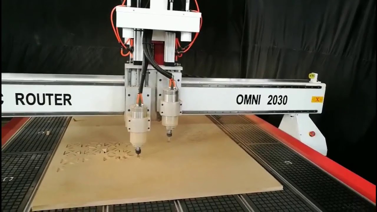 double spindle cnc router do cutting and milling 18mm MDF work - YouTube