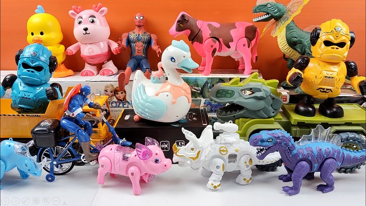 Dinosaur VS Pig, Han, Rhinoceros, Monkey Taceratops Cow Spiderman Duck🎭 ...