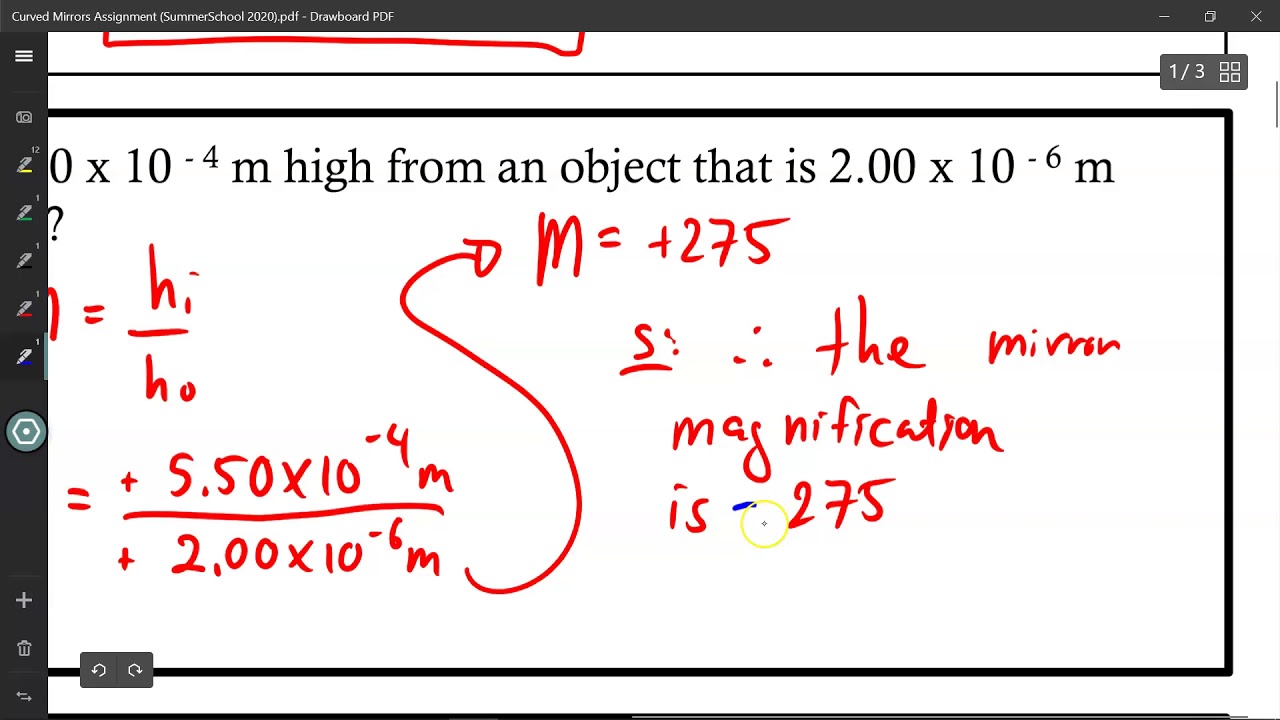 SNC2D1 / OPTICS / Curved Mirror Calculations - YouTube