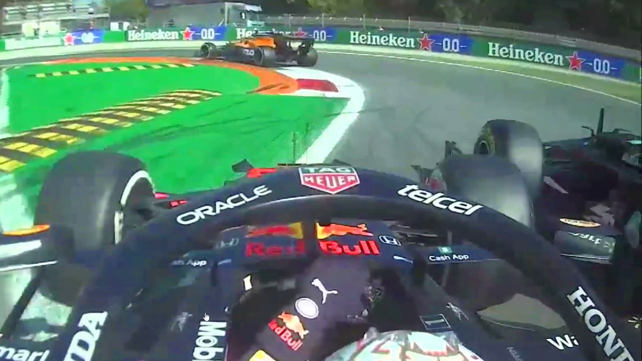 F1 2021 Monza race huge crash between #33 Max Verstappen and #44 Lewis ...