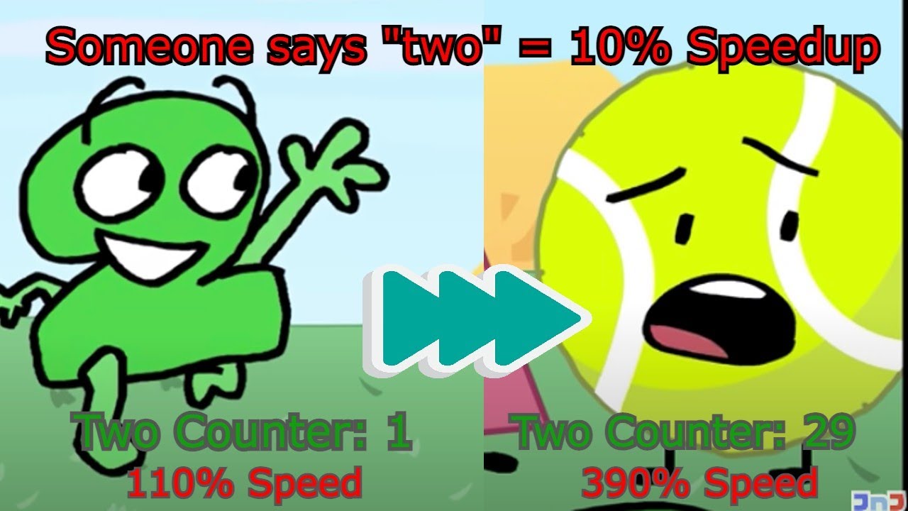 BFDI: Twosday but every time someone says two it gets faster by 10% ...