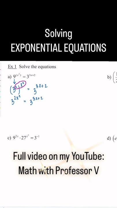 Tutorials on SOLVING EXPONENTIAL EQUATIONS! #mathwithprofessorv # ...