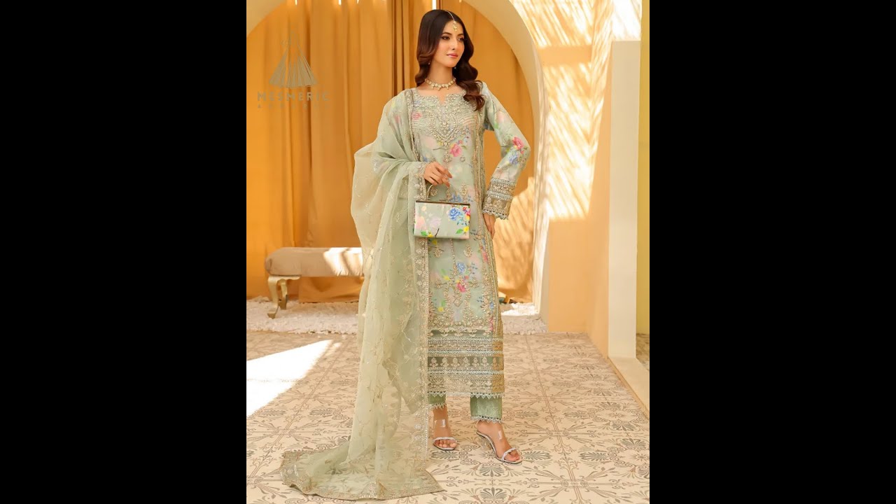 Stitched Organza Dress by Bint-e-Noor (Mint colour) - YouTube