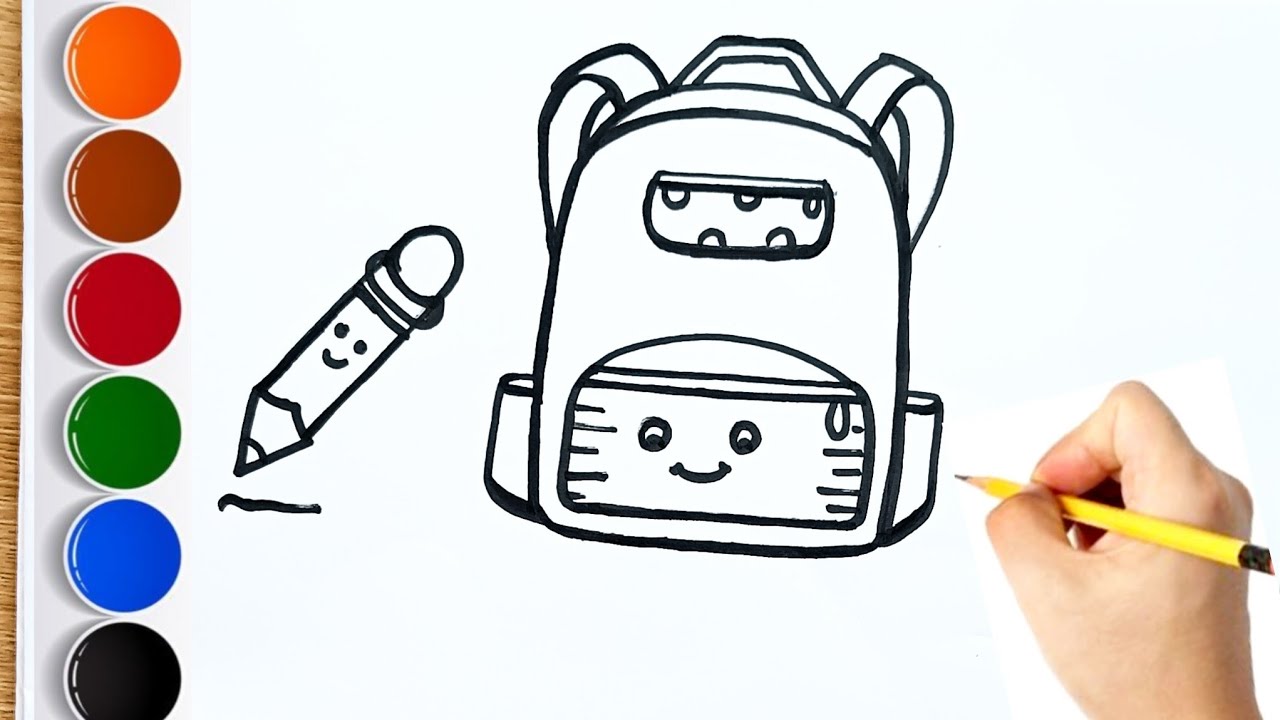 How to draw a school bag easy step by step/school bag and pencil ...