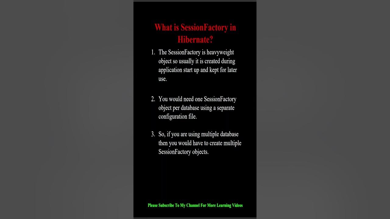 What Is Sessionfactory In Hibernate Shorts Youtubeshorts Java Youtube