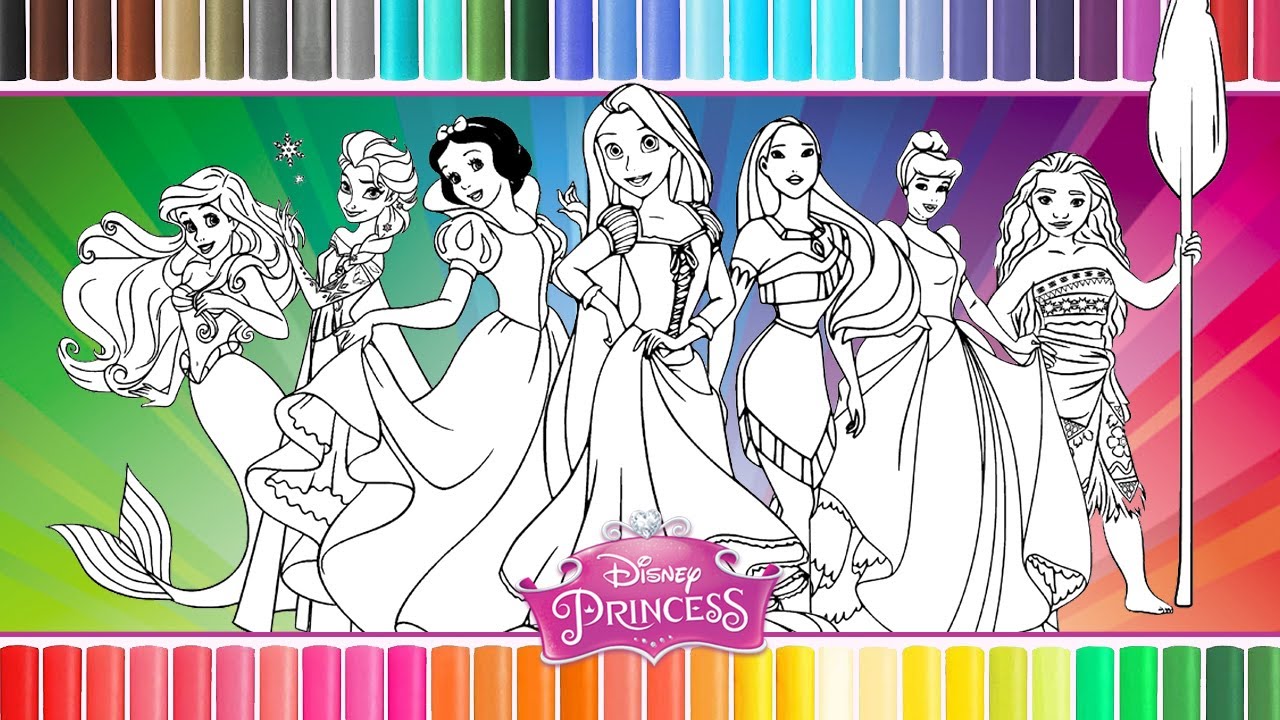 Colouring Disney Princesses Together | Colouring Princesses Ariel, Elsa ...