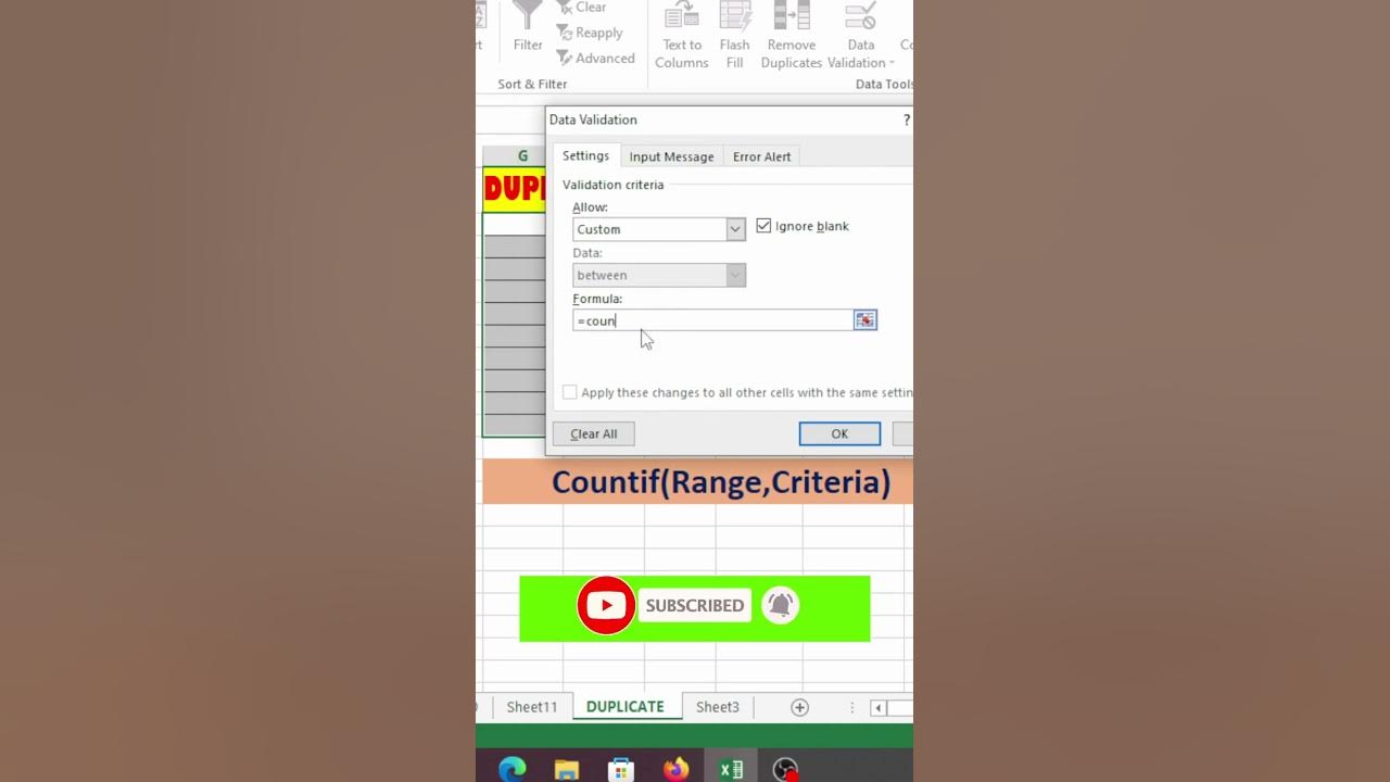 Shorts Restrict Duplicate Values In Excel Data Validation Duplicate Values Restriction Youtube