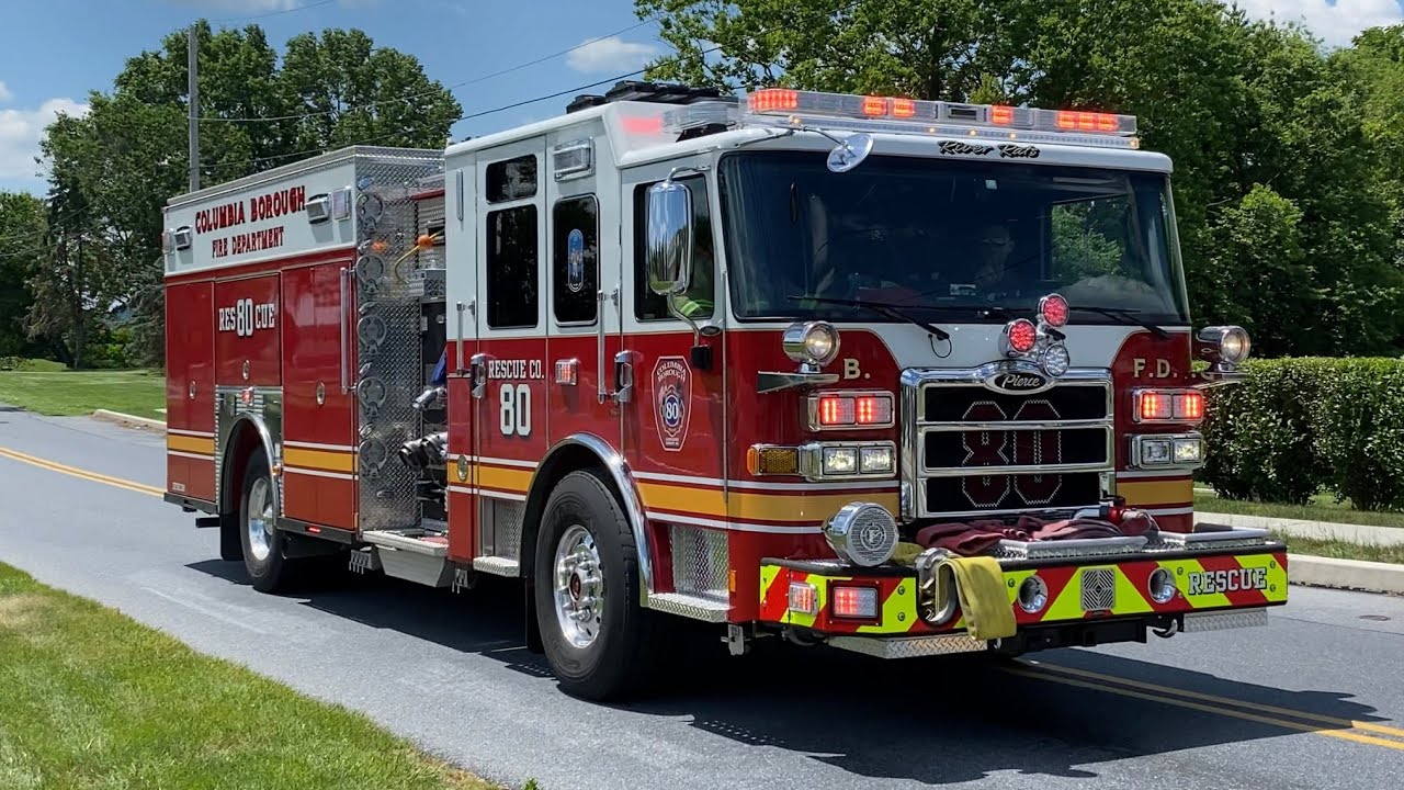 Columbia Borough Fire Department Rescue 80 Responding - YouTube