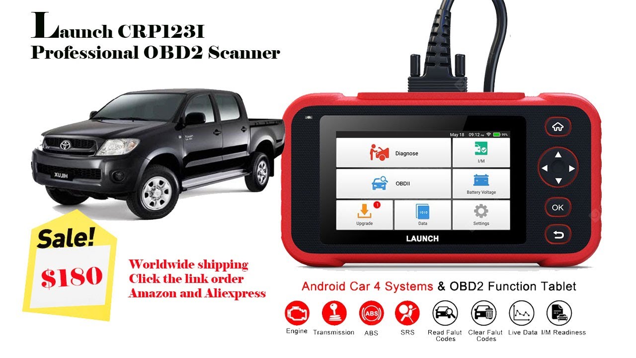 Launch obd2 diagnostic Toyota hilux (ABS, Airbag, Engine) - YouTube