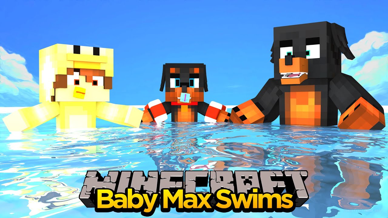 MINECRAFT - BABY MAX LEARNS TO SWIM!! w/ DONUT THE DOG - YouTube