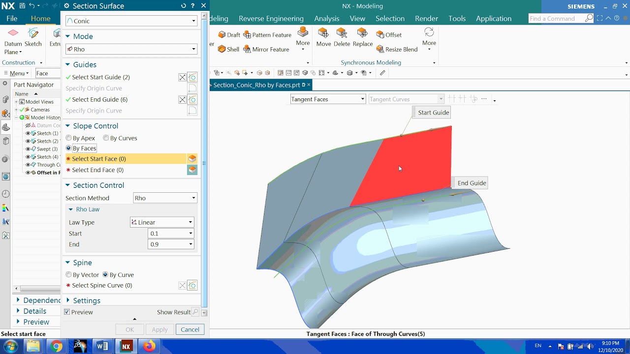 NX Section Surface_Conic Rho by Faces - YouTube