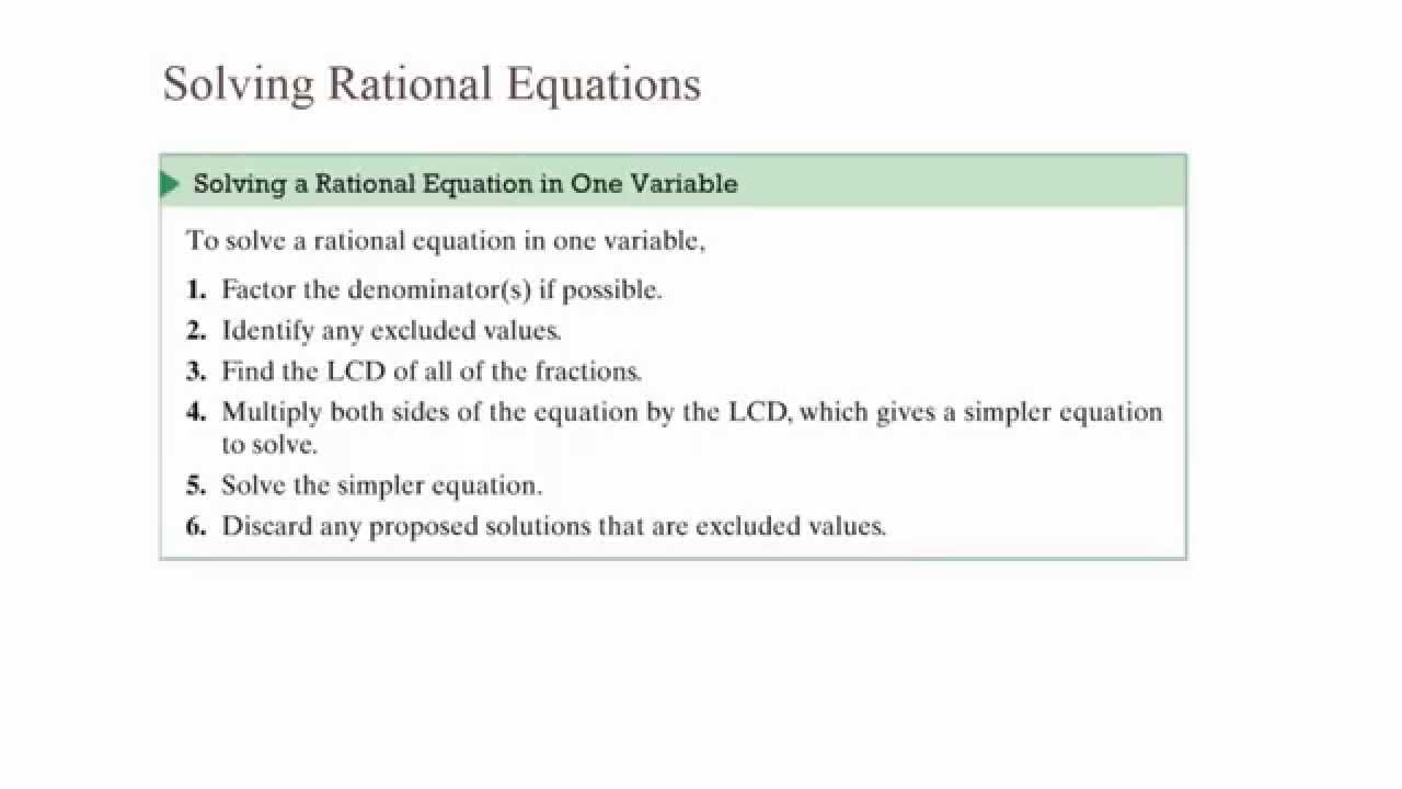 Solving Rational Equations Chapter 8 Section 5 - YouTube