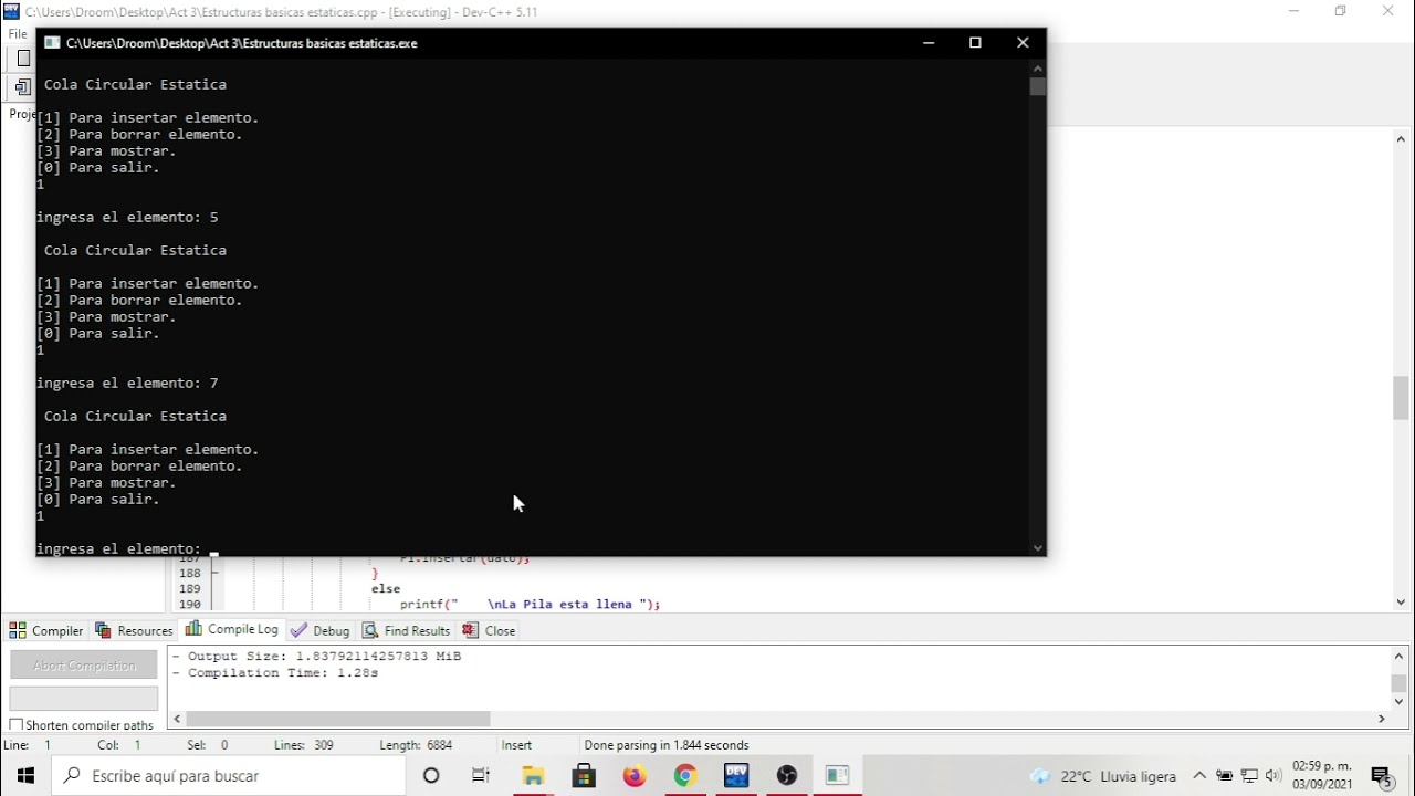 Practica #3: Pila estática, Cola estática y Cola circular - YouTube