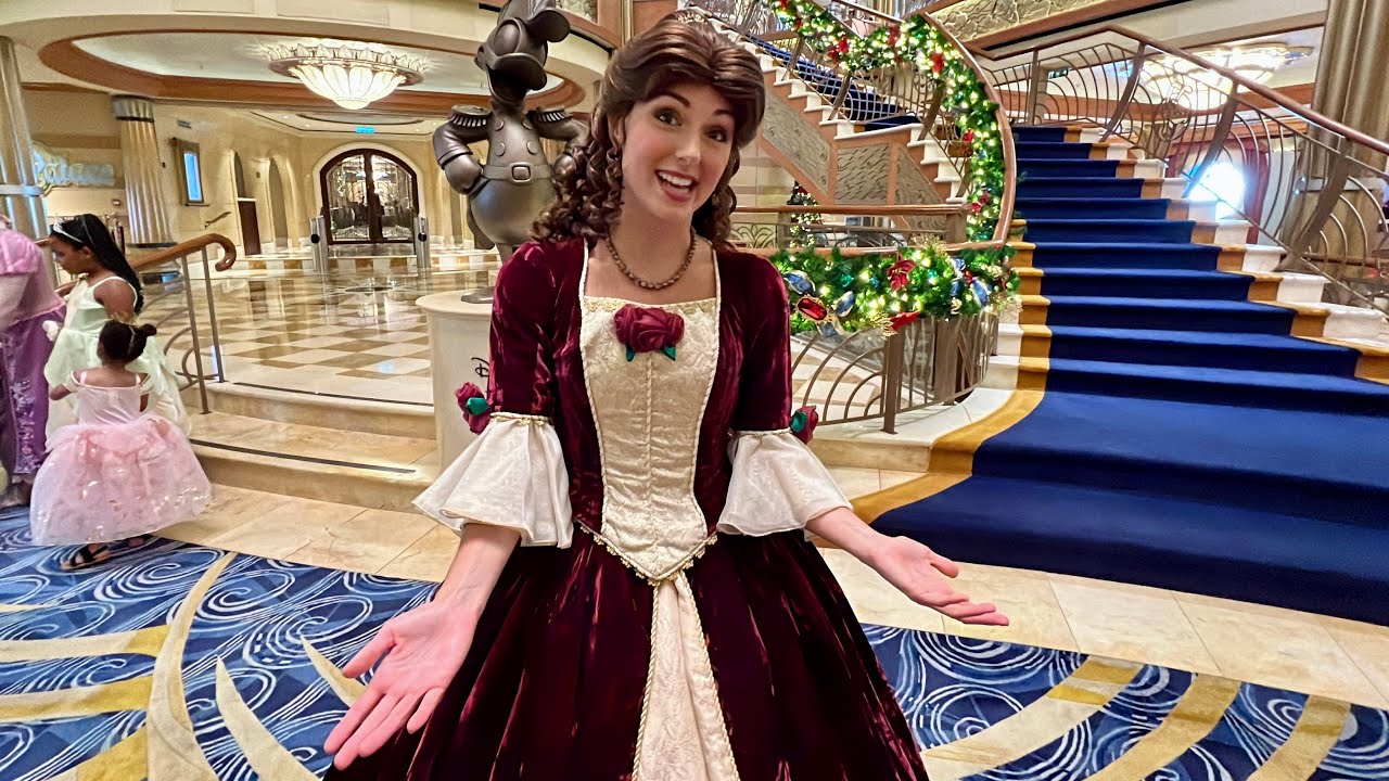 We Meet Belle in Christmas Dress on the Disney Dream - Princess ...