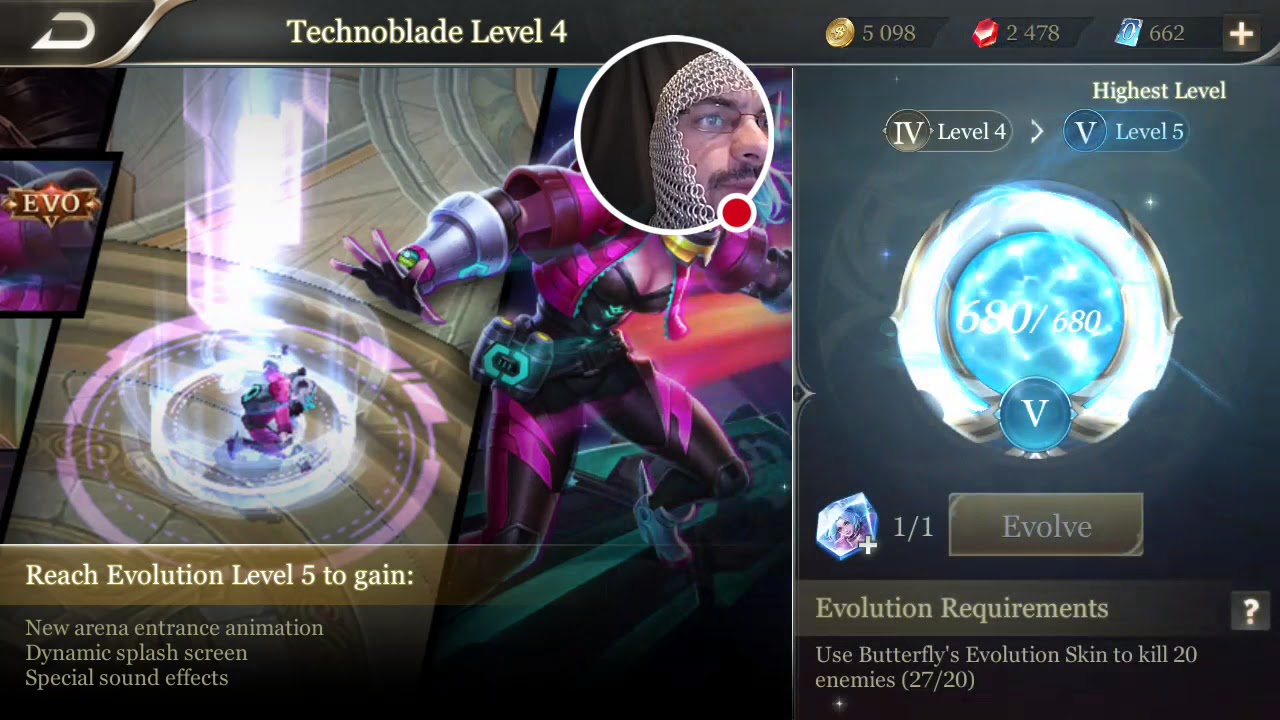 Arena Of Valor Technoblade Butterfly EVO Level 5 Skin Evolution 159 ...