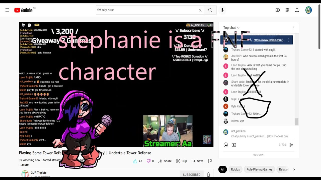Undertale Tower Defense Streamer Thinks FNF Stephanie is real - YouTube