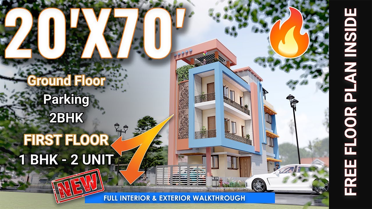 20'X70' House Plan With Car Park | 1400 SQFT House Design | 20*70 House ...