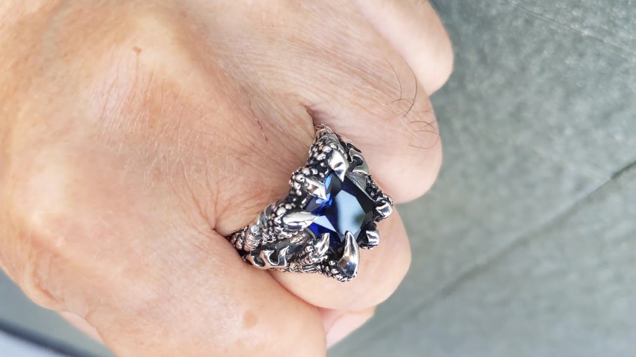 Blue Sapphire Claw Gothic Ring - YouTube