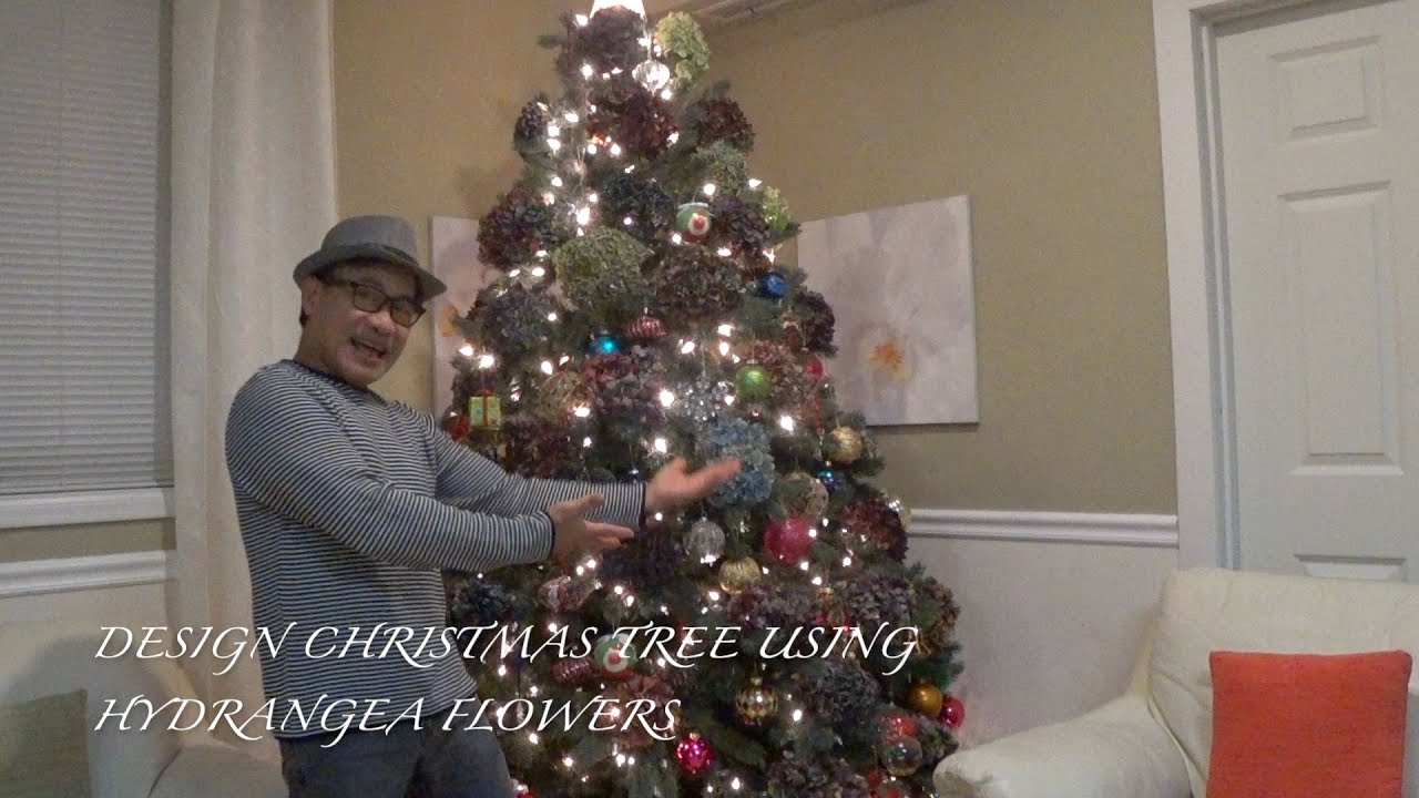 Design/ decorate Christmas Tree with Hydrangea Flowers - YouTube