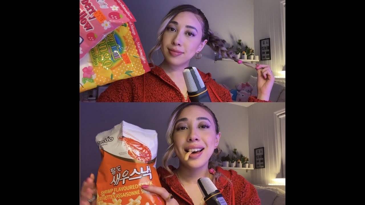 ASMR ~ Crunchy Eating sounds trying Asian Snacks Mukbang 🍬🍡🍢 - YouTube