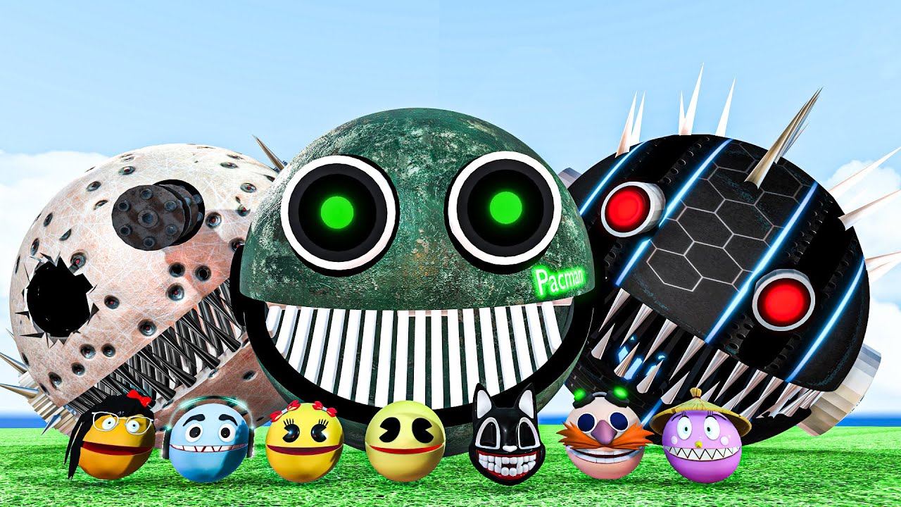PACMAN & ROBOT PACMAN VS SPIKY MONSTER PACMAN - YouTube