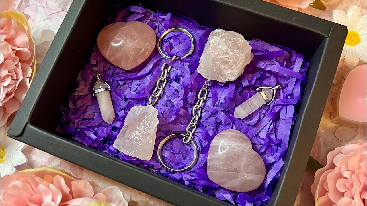 Mothers Day Matching Rose Quartz Crystal Gift Box Set - YouTube