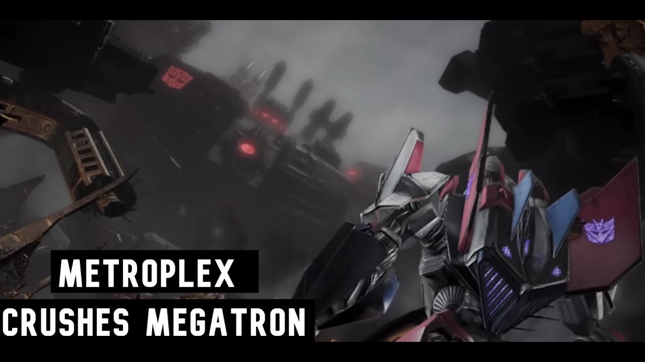 metroplex crushes megatron - transformers fall of cybertron - YouTube