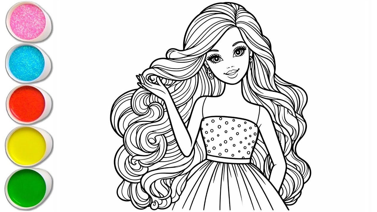Cute Barbie Girl Drawing for kids, Painting & Coloring for kids ...
