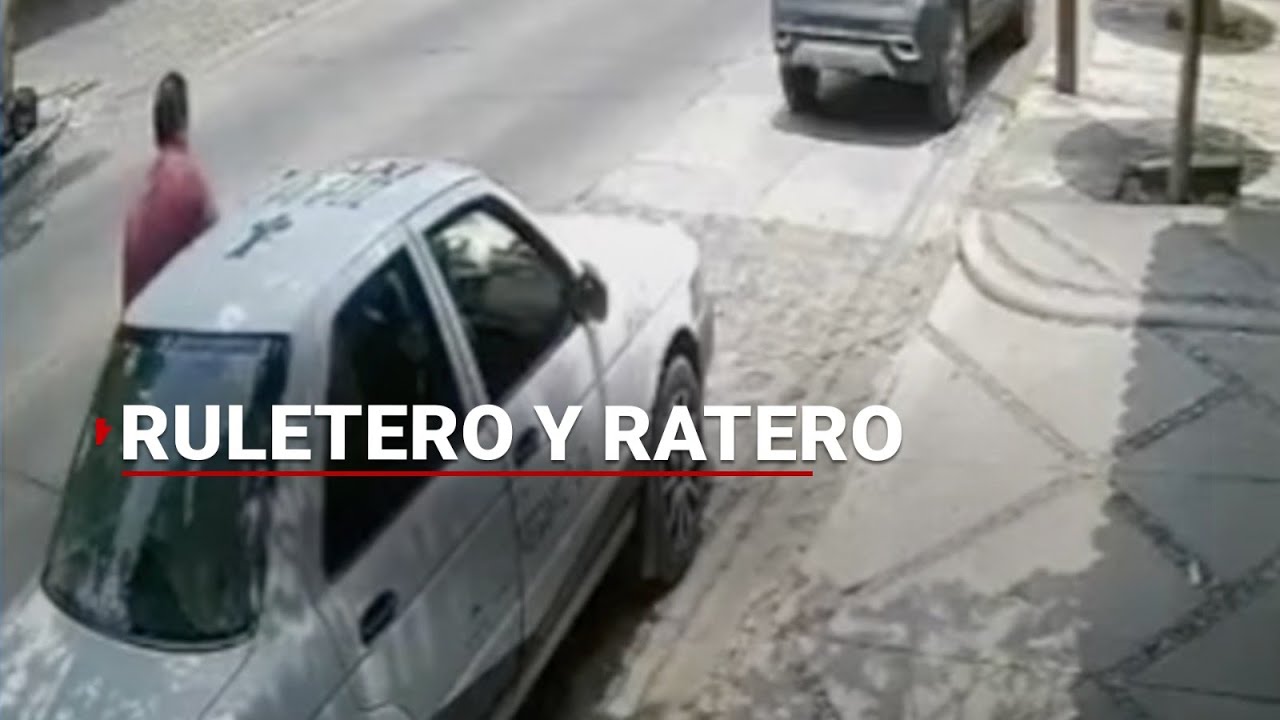 ¡RULETERO Y RATERO! | Sujeto retira cristal de vehículo para robar ...