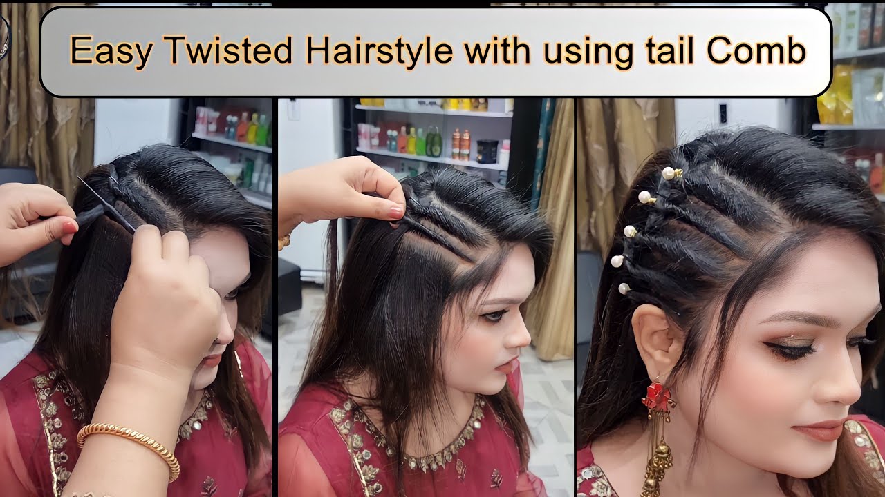 Easy Twisted Hairstyle with using tail Comb || Lashes Beauty Parlour ...