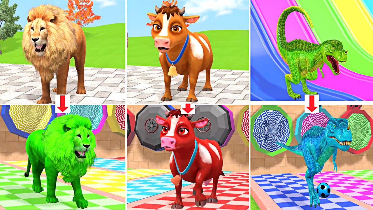 Cow Elephant Gorilla Tiger Dinosaur With Obstacle Course Game 3D Animal ...