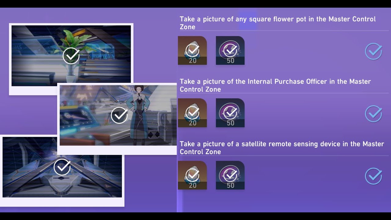 Take a picture of flower pot, officer, and satellite in master control ...