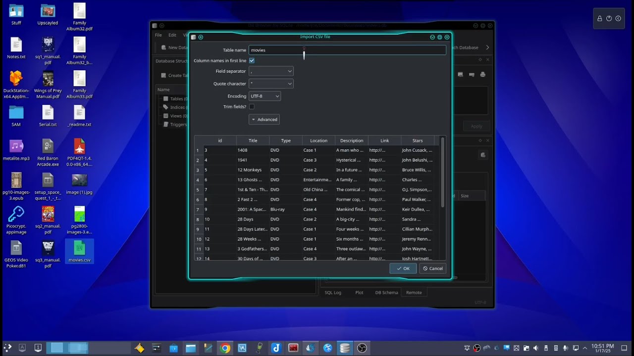 Import CSV Table Into New SQLite Database - YouTube
