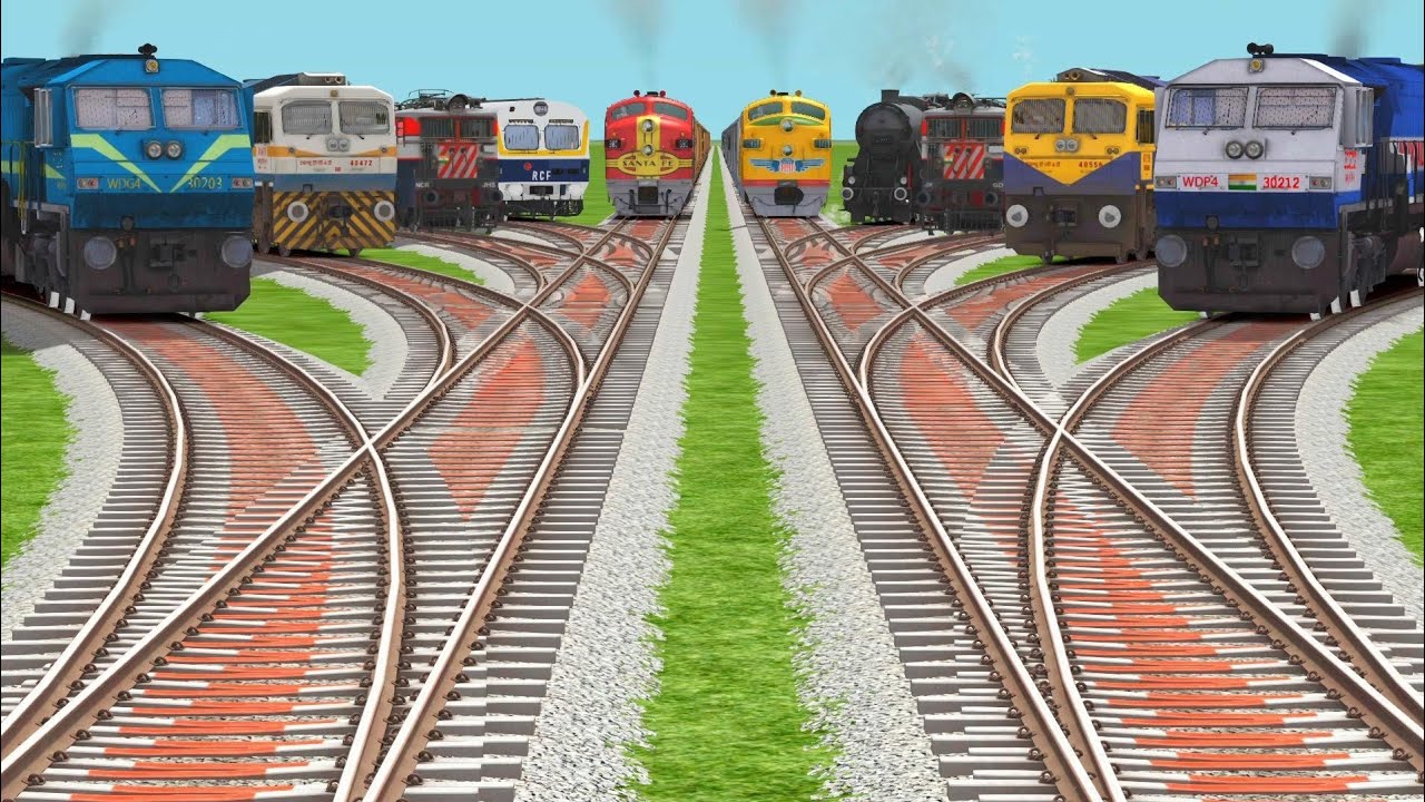 10 Realstic Freight Trains Running V Sleeve Curved Branched Railroad ...