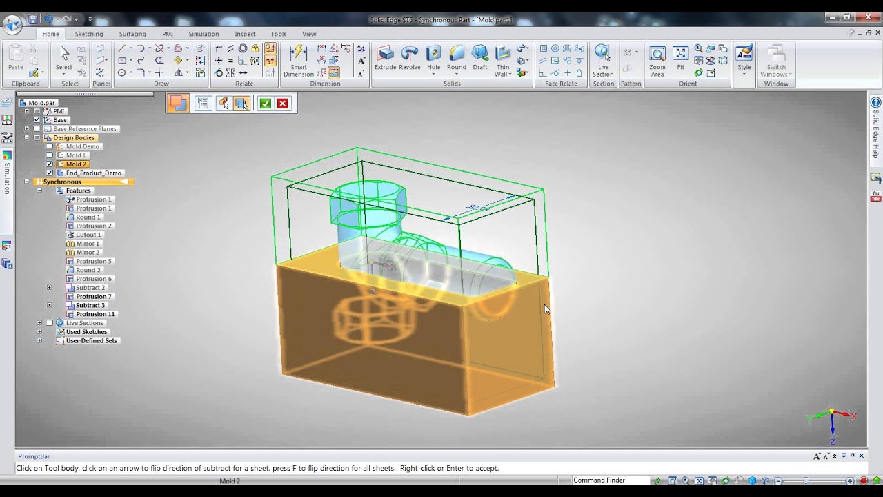 Solid Edge ST6 - Mold Product - YouTube