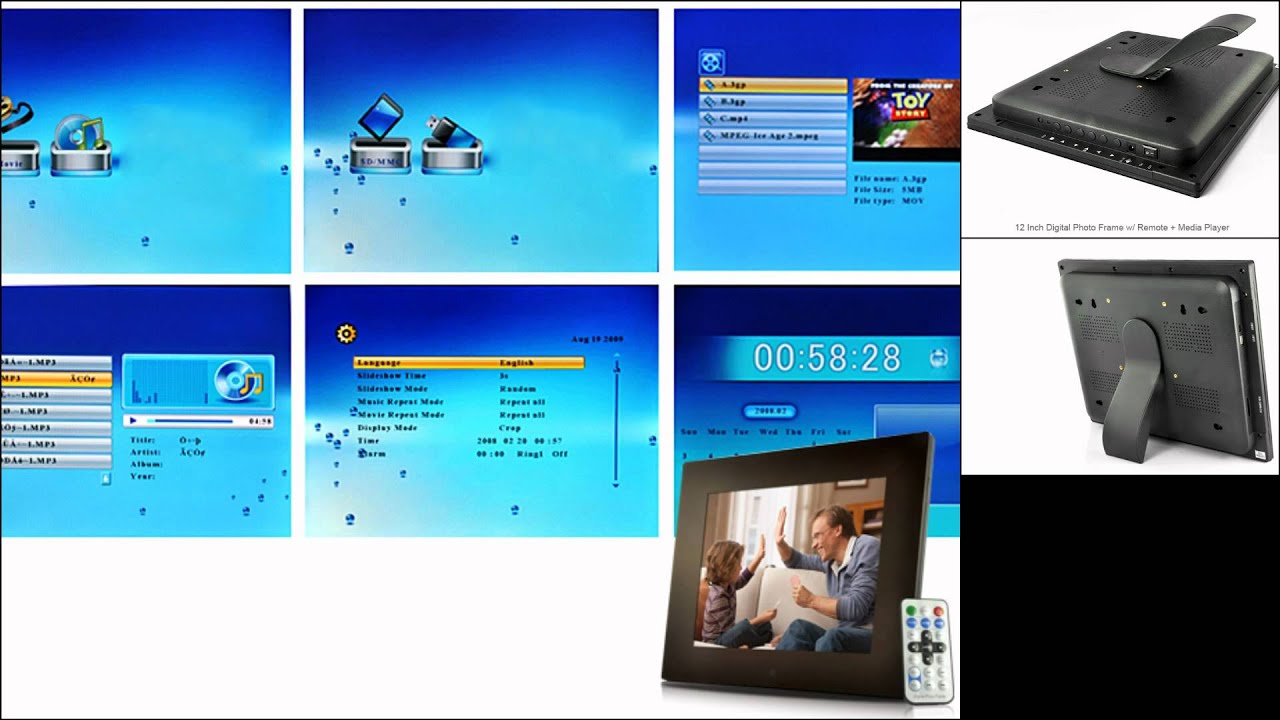 12 Inch Digital Photo Frame Remote Media Player - YouTube