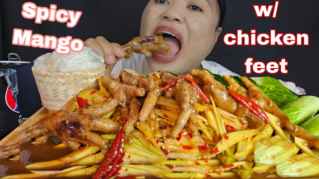 Spicy Sour Mango with chicken feet mukbang - YouTube