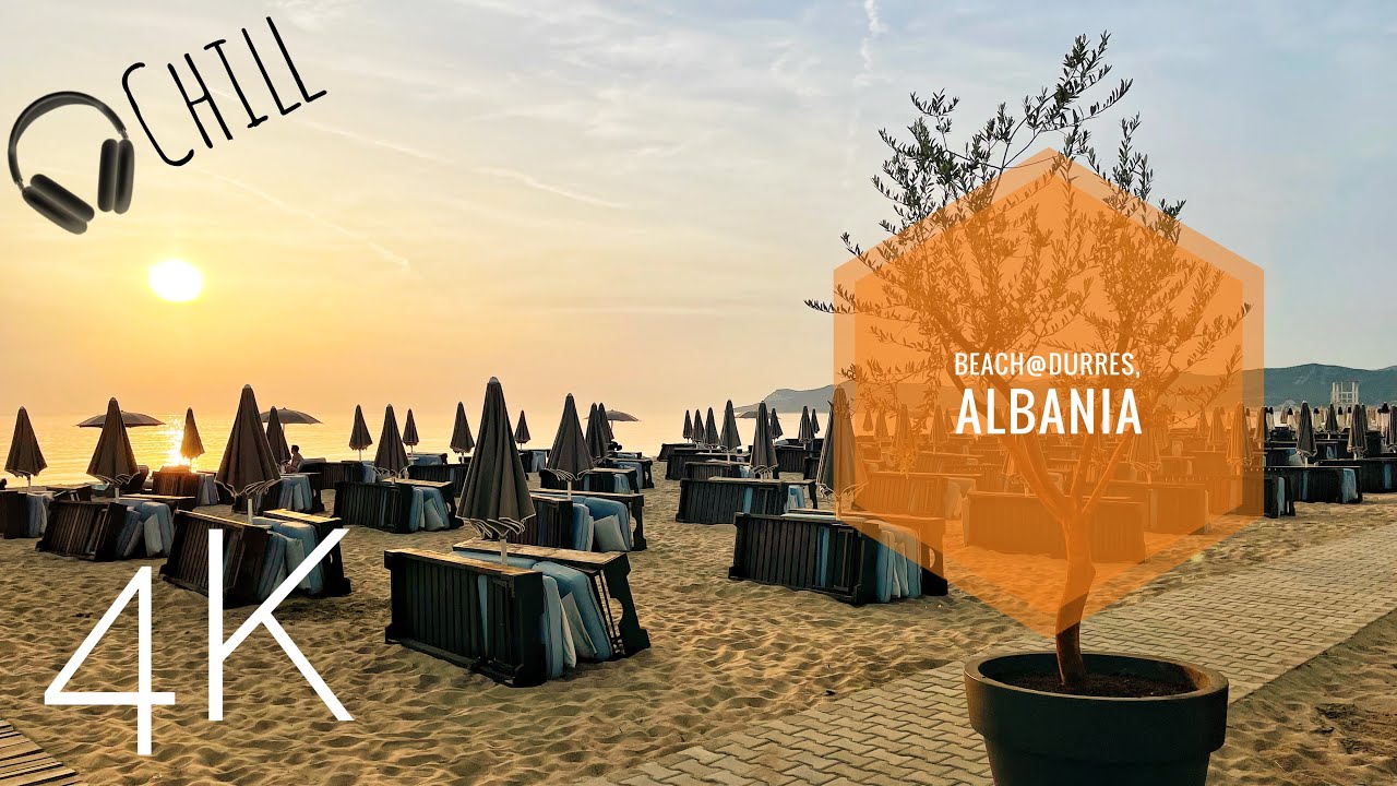 🏃Albania, Lalez Beach, Durres. sunset 4K virtual run tour along ...