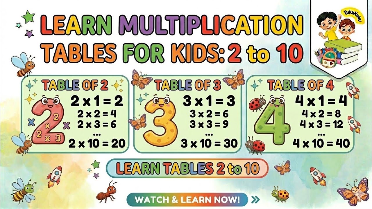 Multiplication Tables 2 to 10 | Learn in 10 Minutes | For Kids ...