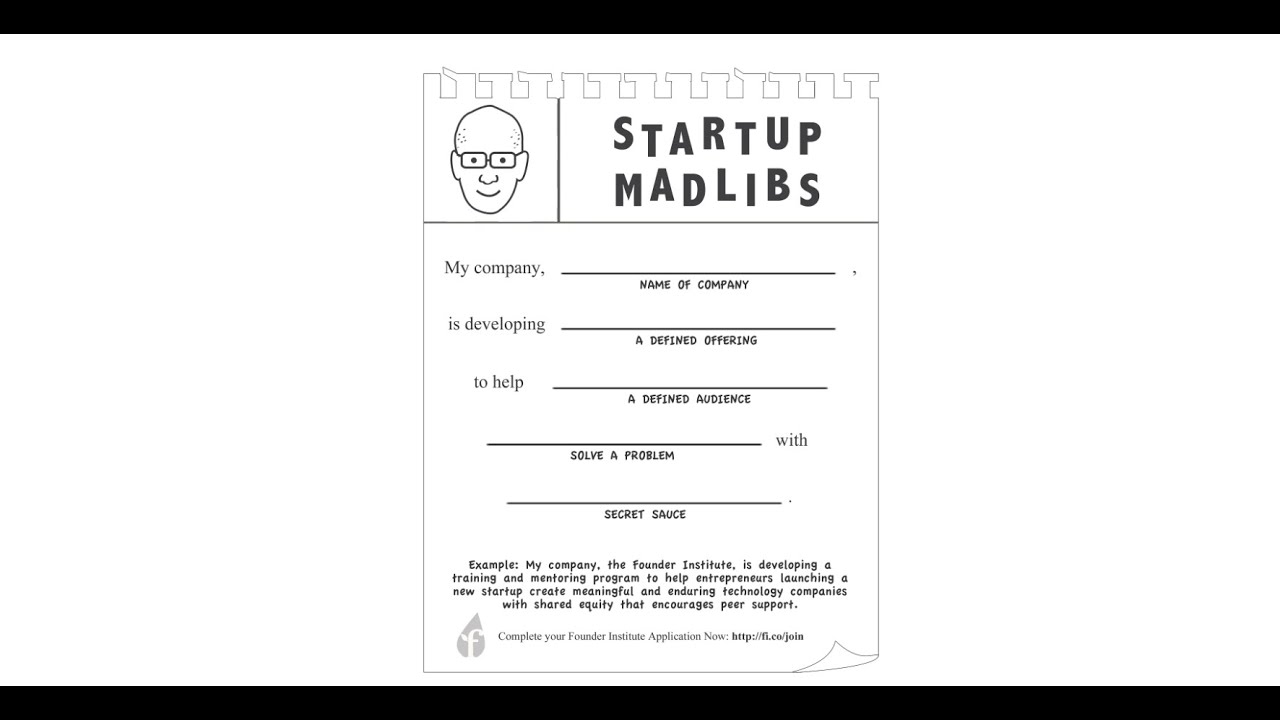 Founder Institute One-Sentence Pitch Format Startup Madlibs explained by VC Benjamin Chong in ...