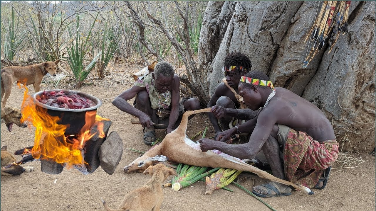 How Hadzabe cooking their meat, delicious - YouTube