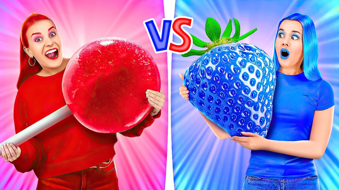RED VS BLUE COLOR FOOD CHALLENGE || Last to Stop Eating Wins By 123 GO ...