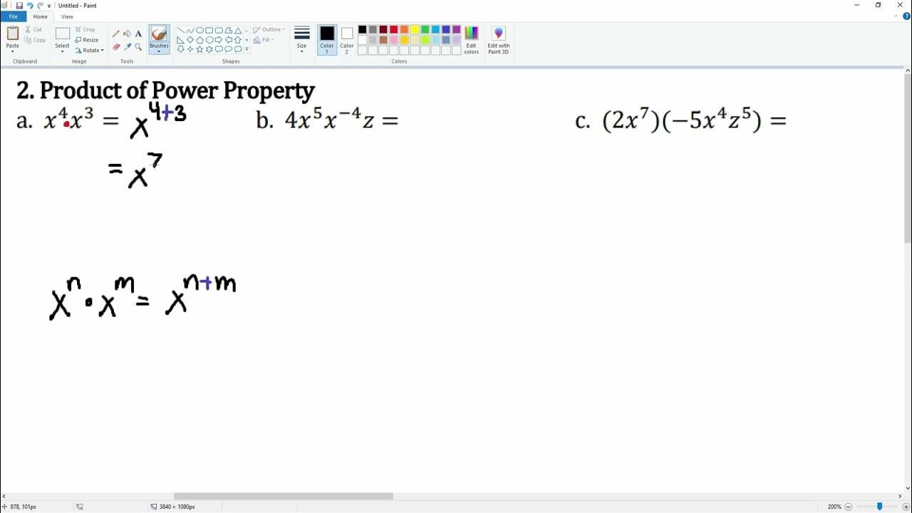 Chapter 7 Problem 2 Product of Power Property - YouTube