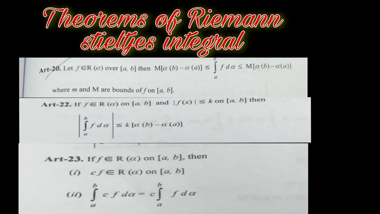 theorems of riemann stieltjes integral part 1 - YouTube
