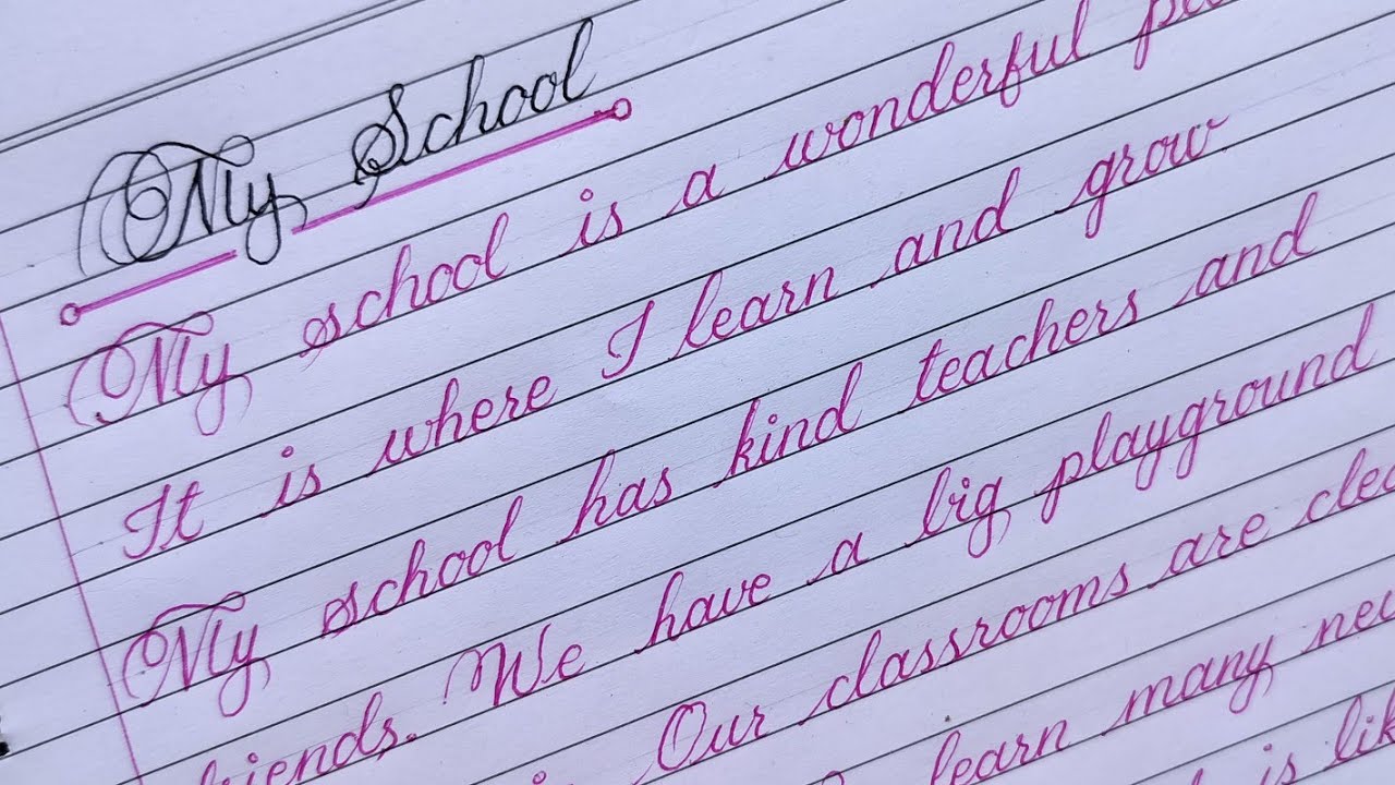 #onepagehandwriting My School Essay | Cursive Handwriting | 10 Line ...