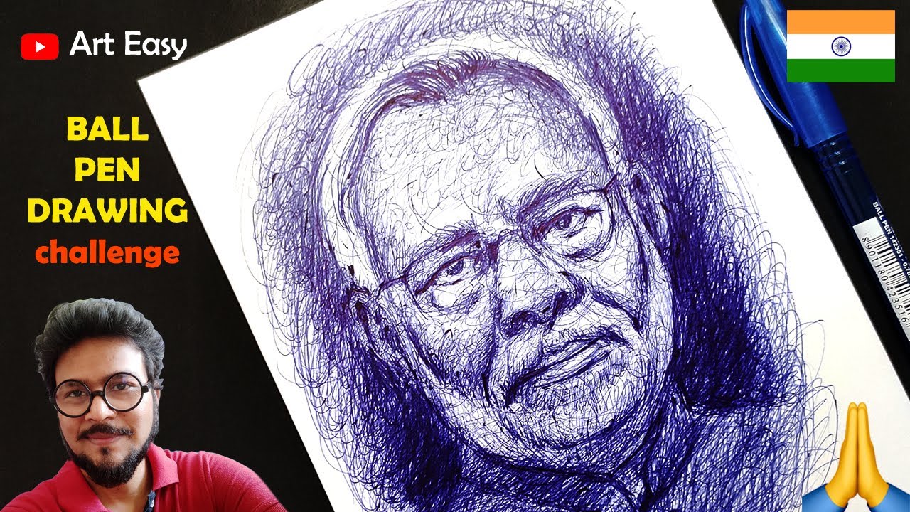 Narendra Modi Drawing with Scribbling || Ball Pen Drawing - YouTube