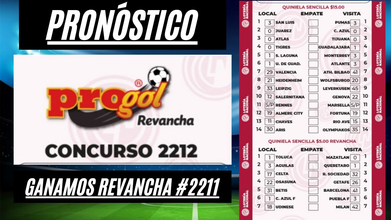 Progol #2212 Análisis Completo, Pronóstico Quiniela Sencilla y 5 Dobles ...