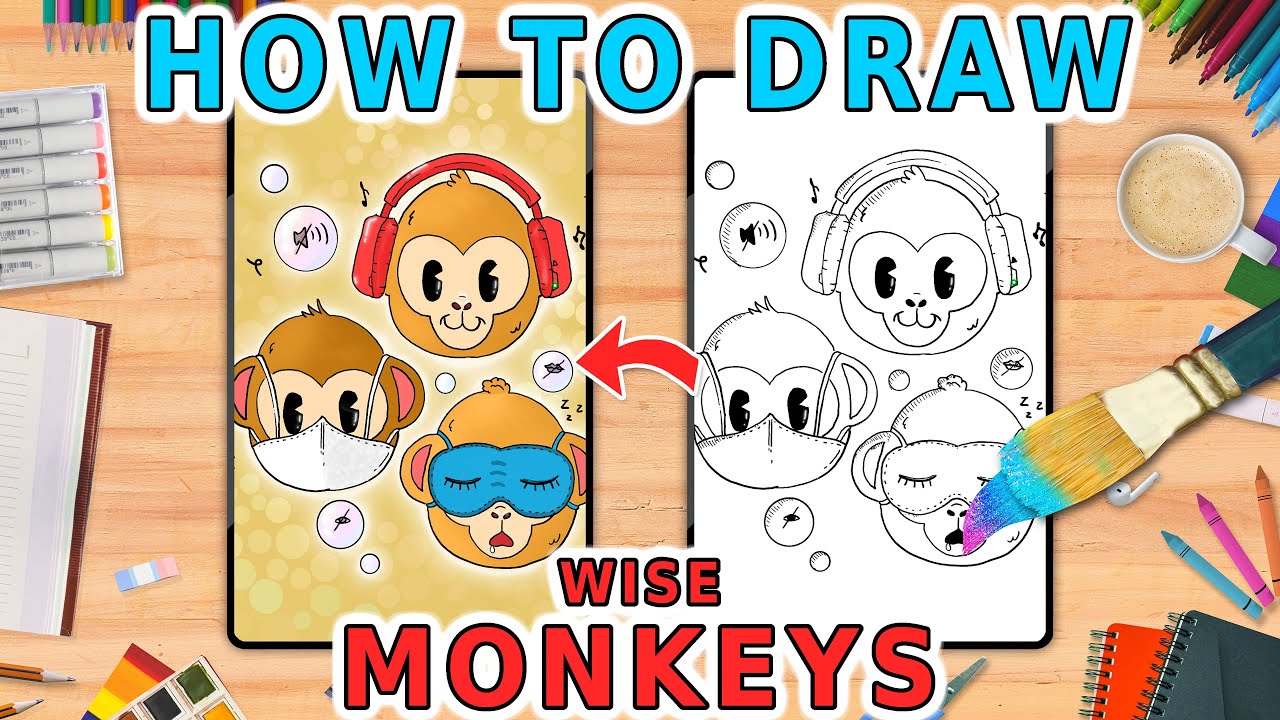 How To Draw The Three Wise Monkeys 🙈🙉🙊 |#viral #youtube #art # ...