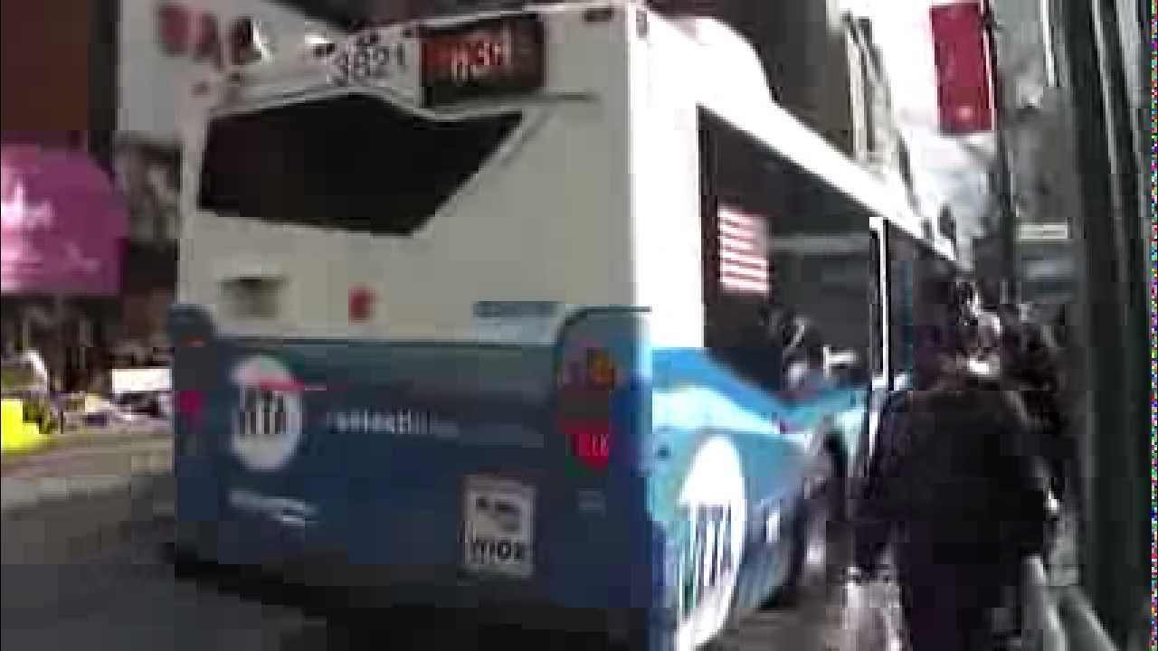 MTA Regional Bus Orion VII HEV #3821 M34 +Select arriving into 8th ...